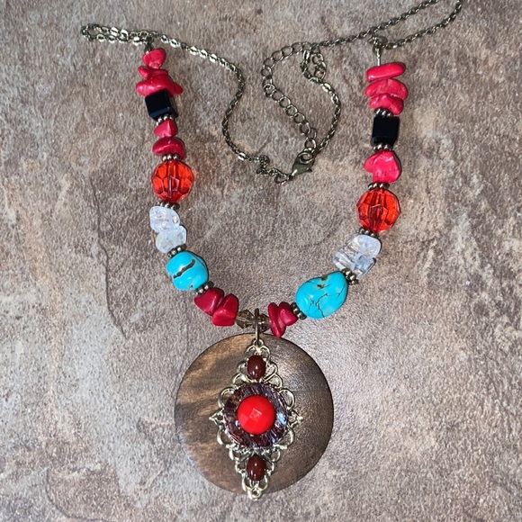 Jewelry | Vintage Turquoise Red Color Beads Handmade Necklace | Poshmark